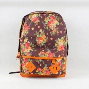 Floral Printed Canvas Backpack College Vintage Cute Flowers Book ...