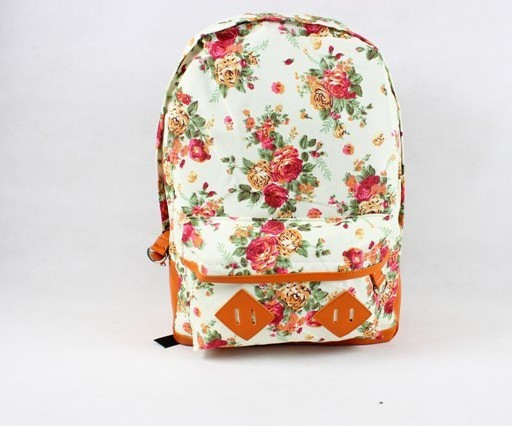 Floral Printed Canvas Backpack College Vintage Cute Flowers Book ...