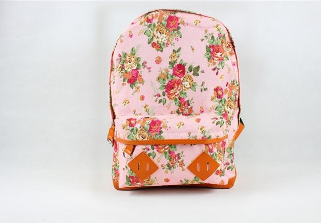 Floral Printed Canvas Backpack College Vintage Cute Flowers Book ...