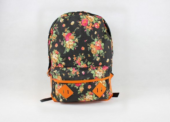 Floral Printed Canvas Backpack College Vintage Cute Flowers Book ...